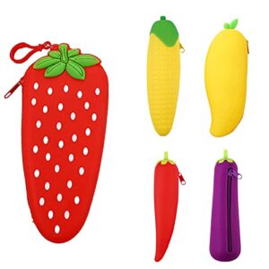 Pencil Pouch, Carrot Banana Fruit Silicone Pencil Case Storage Pen Bag Coin Purse Key Wallet - Eggplant