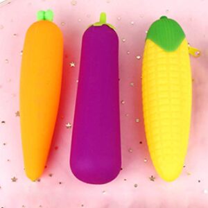 Pencil Pouch, Carrot Banana Fruit Silicone Pencil Case Storage Pen Bag Coin Purse Key Wallet - Eggplant