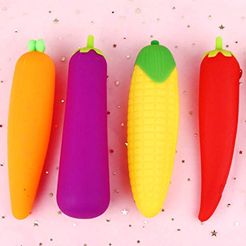 Pencil Pouch, Carrot Banana Fruit Silicone Pencil Case Storage Pen Bag Coin Purse Key Wallet - Eggplant