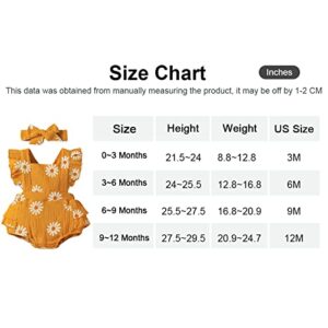 PATPAT Newborn Baby Girl Clothes Daisy Print Crepe Fabric Baby Romper Set Infant Girl Outfits 2PC Set 100% Cotton(Ginger,6-9 Months)