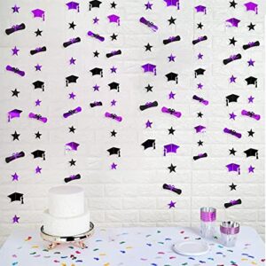 purple black graduation decorations 2023 graduation hat diploma star garland banner bunting streamer backdrop for graduation party supplies classroom middle high school grad home decor