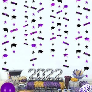 Purple Black Graduation Decorations 2023 Graduation Hat Diploma Star Garland Banner Bunting Streamer Backdrop for Graduation Party Supplies Classroom Middle High School Grad Home Decor