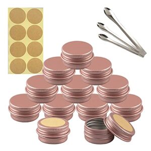 dlibuy 50 pcs 5ml empty round matte pink aluminum tin jars with screw lids cosmetics lip balm containers pots for diy candle, salve powder, crafts, storage cans 3x alu spoon, 540x Ø 2cm labels