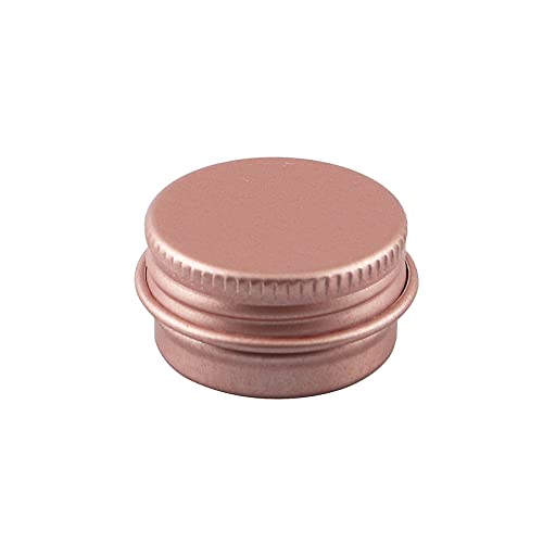 DLIBUY 50 Pcs 5ml Empty Round Matte Pink Aluminum Tin Jars with Screw Lids Cosmetics Lip Balm Containers Pots for DIY Candle, Salve Powder, Crafts, Storage Cans 3x Alu Spoon, 540x Ø 2cm Labels