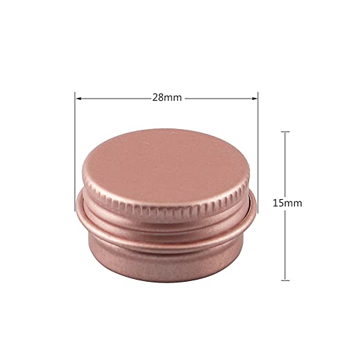 DLIBUY 50 Pcs 5ml Empty Round Matte Pink Aluminum Tin Jars with Screw Lids Cosmetics Lip Balm Containers Pots for DIY Candle, Salve Powder, Crafts, Storage Cans 3x Alu Spoon, 540x Ø 2cm Labels