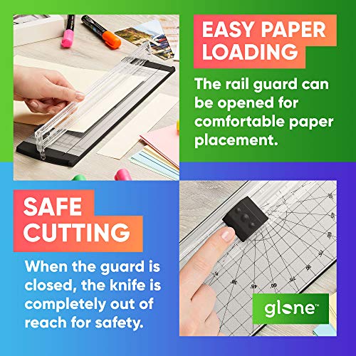 Glone 12 inch Paper Trimmer, A4 Size Paper Cutter with Automatic Security Safeguard for Coupon, Craft Paper and Photos (Black-Silver)