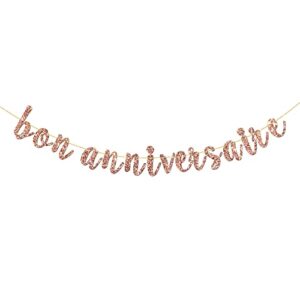 innoru bon anniversaire banner, french theme birthday party decorations, birthday anniversary party bunting garland, birthday party decorations, rose gold glitter