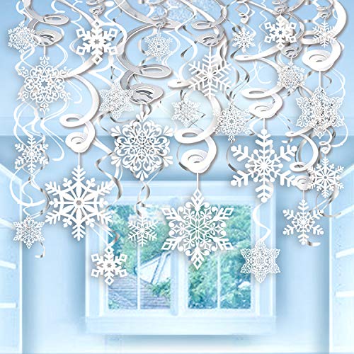 40pcs Snowflake Swirls Decoration, Konsait Merry Christmas Snowflake Hanging Swirls Garland Foil Ceiling Ornaments for Xmas Winter Wonderland Holiday Party Decor Supplies,Already Assembled