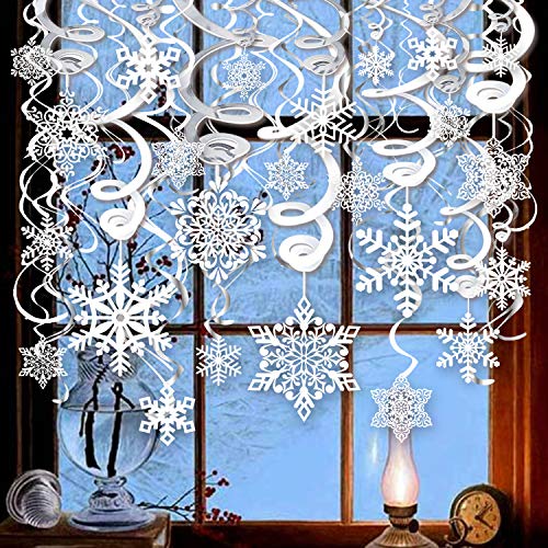 40pcs Snowflake Swirls Decoration, Konsait Merry Christmas Snowflake Hanging Swirls Garland Foil Ceiling Ornaments for Xmas Winter Wonderland Holiday Party Decor Supplies,Already Assembled