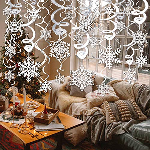 40pcs Snowflake Swirls Decoration, Konsait Merry Christmas Snowflake Hanging Swirls Garland Foil Ceiling Ornaments for Xmas Winter Wonderland Holiday Party Decor Supplies,Already Assembled