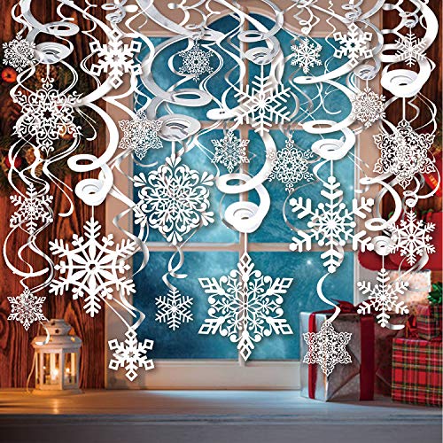 40pcs Snowflake Swirls Decoration, Konsait Merry Christmas Snowflake Hanging Swirls Garland Foil Ceiling Ornaments for Xmas Winter Wonderland Holiday Party Decor Supplies,Already Assembled