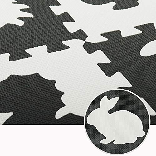 Nicunom 25 Pieces Foam Play Mat with Fence, 0.39 inch Thick EVA Interlocking Foam Floor Tiles with 9 Animal Patterns, Thick Playroom & Nursery Decor Playmat for Infants Toddler Kids