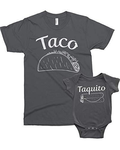 Threadrock Taco & Taquito Infant Bodysuit & Men's T-Shirt Matching Set (Baby: 12M, Charcoal|Men's: XL, Charcoal)