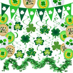 st patricks day decorations st. patrick’s day garland set,clover hanging ornament and green garland and st patricks day flag banner, st patricks day balloons, suitable for home and office