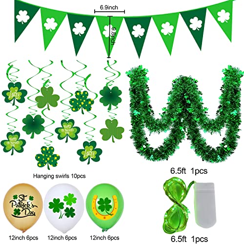 St Patricks Day Decorations St. Patrick's Day Garland Set,Clover Hanging Ornament and Green Garland and St Patricks Day Flag Banner, St Patricks Day Balloons, Suitable for home and office