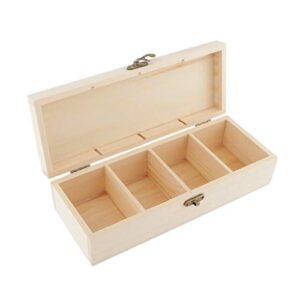 bonarty 4 slots unfinished wood box, square wood jewelry box with locking clasp wood box organizer for crafting gift box artist tool and brush storage box