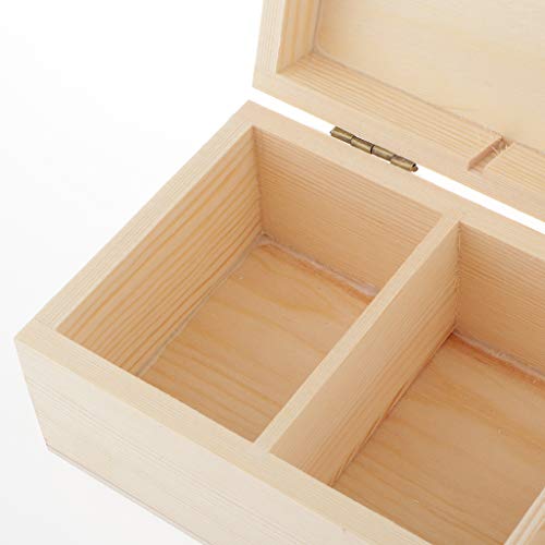 Bonarty 4 Slots Unfinished Wood Box, Square Wood Jewelry Box with Locking Clasp Wood Box Organizer for Crafting Gift Box Artist Tool and Brush Storage Box