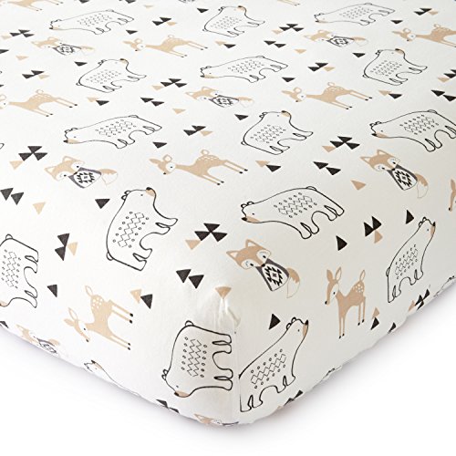 Levtex Baby - Bailey Bear Crib Fitted Sheet - Fits Standard Crib and Toddler Mattress - Tossed Bear, Fox and Deer - Black, Tan and White - Nursery Accessories - 100% Cotton