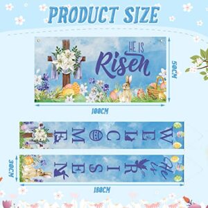 Easter He Is Risen Porch Banner 3 Pieces Welcome Religious Holiday Front Door Sign Christian Cross Resurrection Fence Banner Hanging Outdoor Banner for Home Birthday Garden Wall Party Decoration