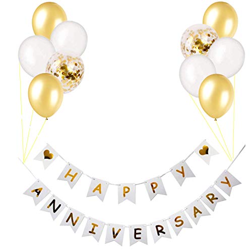 Mannli Happy Anniversary Banner with Balloons Garland Bunting Wedding Anniversary Party Decoration Photo Props Anniversary Ceremony Banner