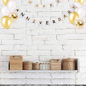 Mannli Happy Anniversary Banner with Balloons Garland Bunting Wedding Anniversary Party Decoration Photo Props Anniversary Ceremony Banner