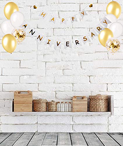 Mannli Happy Anniversary Banner with Balloons Garland Bunting Wedding Anniversary Party Decoration Photo Props Anniversary Ceremony Banner