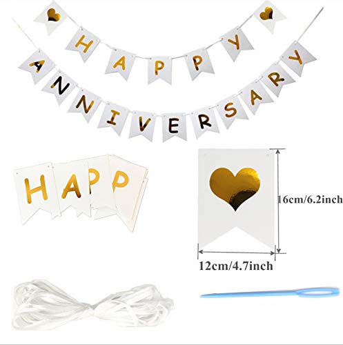 Mannli Happy Anniversary Banner with Balloons Garland Bunting Wedding Anniversary Party Decoration Photo Props Anniversary Ceremony Banner