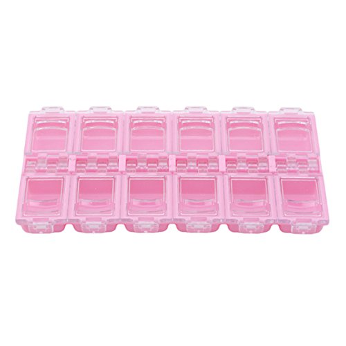 Rurah 12 Grid Storage Box Organiser Nail Art Rhinestone Jewelry Diamonds Earrings Beads Display DIY Art Craft Case Organizer Storage Container,Pink