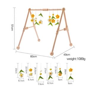 bopoobo Wooden Baby Play Gym Foldable Baby Play Gym Frame Activity Center Hanging Sensory Toys with 6 Soft Toys for Sensory Exploration and Motor Skill Development Gift for Newborn Baby