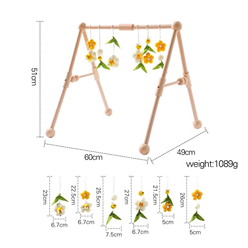 bopoobo Wooden Baby Play Gym Foldable Baby Play Gym Frame Activity Center Hanging Sensory Toys with 6 Soft Toys for Sensory Exploration and Motor Skill Development Gift for Newborn Baby