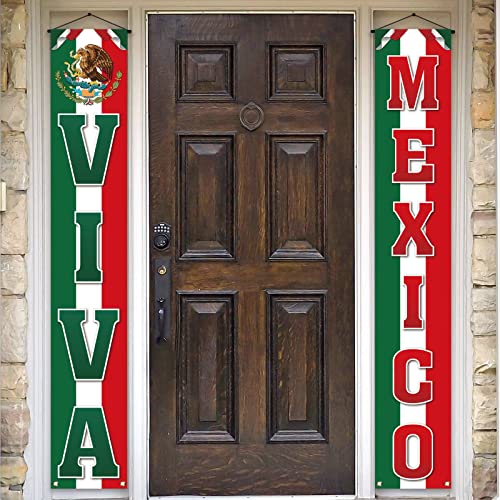 Pudodo Viva Mexico Porch Banner Dia De La Independencia Mexican Independence Day Party Front Door Wall Hanging Banner Decoration