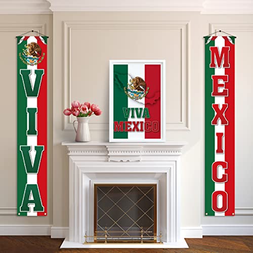 Pudodo Viva Mexico Porch Banner Dia De La Independencia Mexican Independence Day Party Front Door Wall Hanging Banner Decoration