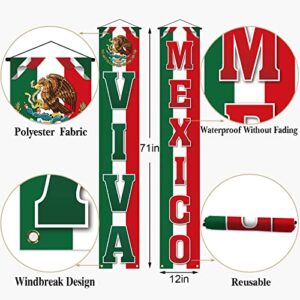 Pudodo Viva Mexico Porch Banner Dia De La Independencia Mexican Independence Day Party Front Door Wall Hanging Banner Decoration