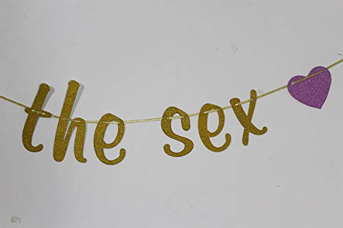 Here for the Sex Banner, Glitter Gender Reveal Bunting, He or She Decors, Boy or Girl Baby Shower Party Decorations, Gold