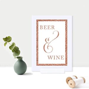 Andaz Press Framed Wedding Party Signs, Rose Gold Glitter, 4x6-inch, Beer & Wine Bar Sign, 1-Pack, Copper Champagne Colored Decorations