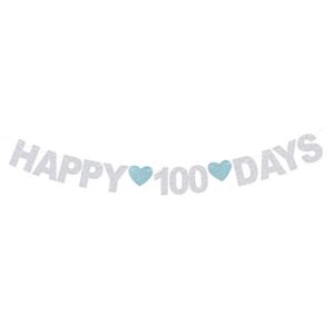 silver glitter happy 100 days banner – baby shower baby’s 100th day party sign decorations