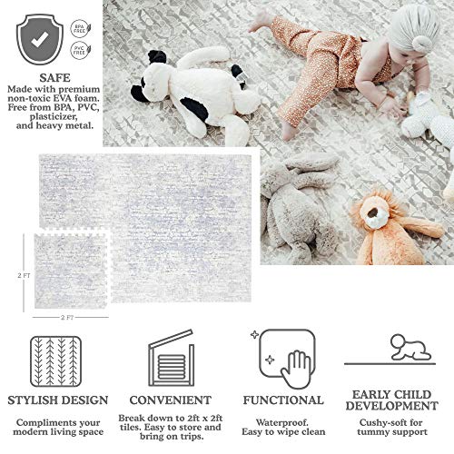 Famokids - Baby Play Mat, Tummy Time Mat, Soft & Comfortable Foam Play Mat for Baby, Interlocking Foam Mat, Non-Toxic & Waterproof Mat, Small, 4 x 4 ft, Moonstone (Grey)