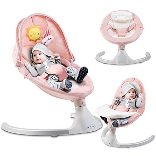 BABY K Pink Baby Girl Swings for Infants with Tray - Portable Newborn Swing and Cradle to Help Your Infant Sleep - Soothing Rocker for Babies That Offers Different Modes, Music & Hanging Toys