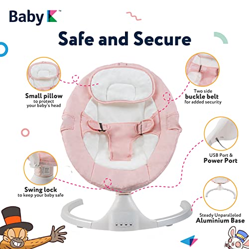 BABY K Pink Baby Girl Swings for Infants with Tray - Portable Newborn Swing and Cradle to Help Your Infant Sleep - Soothing Rocker for Babies That Offers Different Modes, Music & Hanging Toys