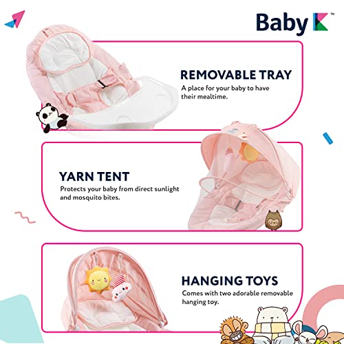 BABY K Pink Baby Girl Swings for Infants with Tray - Portable Newborn Swing and Cradle to Help Your Infant Sleep - Soothing Rocker for Babies That Offers Different Modes, Music & Hanging Toys