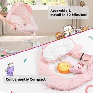 BABY K Pink Baby Girl Swings for Infants with Tray - Portable Newborn Swing and Cradle to Help Your Infant Sleep - Soothing Rocker for Babies That Offers Different Modes, Music & Hanging Toys