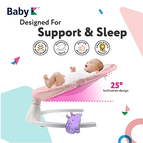 BABY K Pink Baby Girl Swings for Infants with Tray - Portable Newborn Swing and Cradle to Help Your Infant Sleep - Soothing Rocker for Babies That Offers Different Modes, Music & Hanging Toys