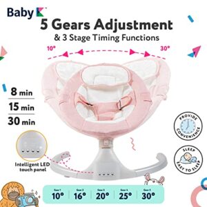 BABY K Pink Baby Girl Swings for Infants with Tray - Portable Newborn Swing and Cradle to Help Your Infant Sleep - Soothing Rocker for Babies That Offers Different Modes, Music & Hanging Toys