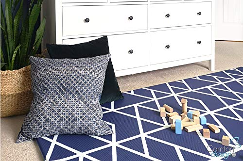 Premium Stylish Foam Floor Mat | Cushy-Soft & Thick | Waterproof, Easy-to-Clean, Hypoallergenic, Non-Toxic, Reversible, Portable | Baby Play Mat, Yoga Mat, Exercise Mat - Large Navy Geo Mountain