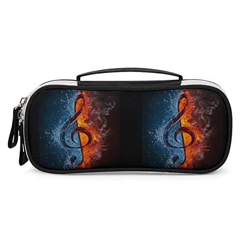 Music Note-fire and Water Pencil Case Bag Large Capacity Stationery Pouch with Handle Portable Makeup Bag Desk Organizer