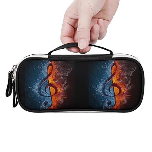 Music Note-fire and Water Pencil Case Bag Large Capacity Stationery Pouch with Handle Portable Makeup Bag Desk Organizer