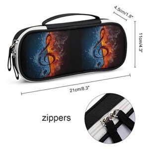 Music Note-fire and Water Pencil Case Bag Large Capacity Stationery Pouch with Handle Portable Makeup Bag Desk Organizer