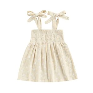 toddler baby girl summer dress – daisy flower print elastic dress linen strap dresses summer clothes 6m-5t