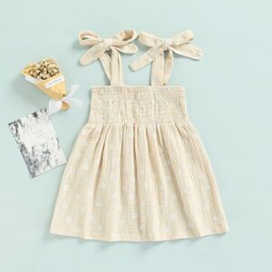 Toddler Baby Girl Summer Dress - Daisy Flower Print Elastic Dress Linen Strap Dresses Summer Clothes 6M-5T