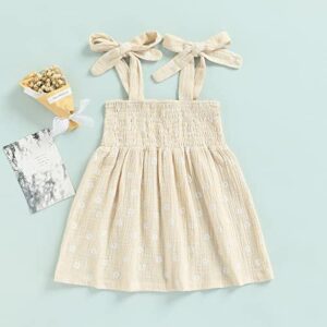 Toddler Baby Girl Summer Dress - Daisy Flower Print Elastic Dress Linen Strap Dresses Summer Clothes 6M-5T